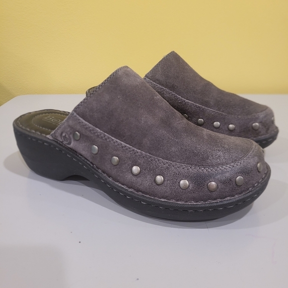 Born | Shoes | Vguc Born Majesty Gray Leather Suede Studded Slipon Clog ...